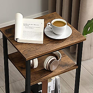 VASAGLE Nightstands Set of 2, 3-Tier End Table, Side Desk for Small Space in Living Room, Bedroom, Steel Frame, Easy Assembly, 2-Pack, Chestnut Brown and Black