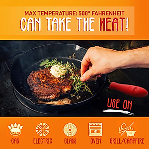 Nutrichef 3 Pieces Kitchen Frying Pre-Seasoned Cast Iron Skillet Pans Nonstick Cookware Set w/Drip Spout, Silicone Handle, For Electric Stovetop, Glass Ceramic