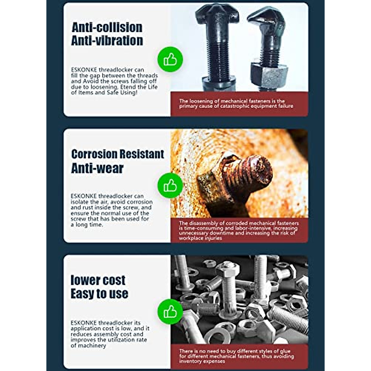 Blue Threadlocker M-242 Medium Strength Removable 0.4 Fl oz/12 ml Nut & Bolt Locker Lock Tight & Seal Fasteners Anaerobic Curing Metal Glue