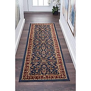 Sariya Transitional Oriental Navy Runner Rug, 2' x 7'