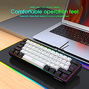 Snpurdiri 60% Wired Gaming Keyboard, RGB Backlit Ultra-Compact Mini Keyboard, Waterproof Small Compact 61 Keys Keyboard for PC/Mac Gamer, Typist, Travel, Easy to Carry on Business Trip(Black-White)