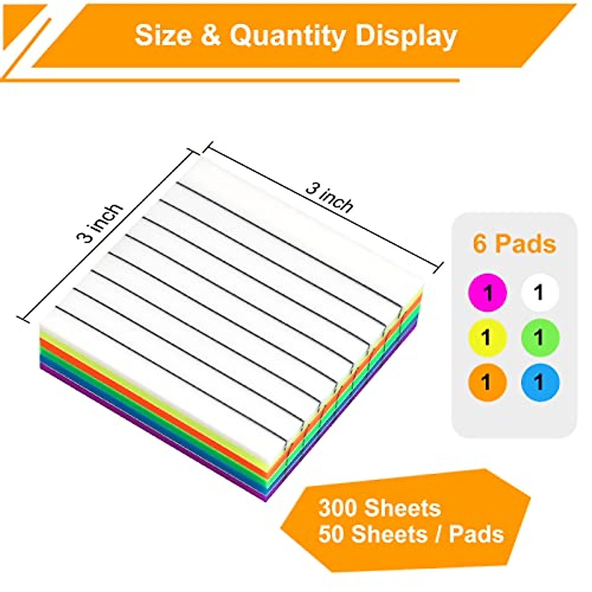 300 Sheets Lined Transparent Sticky Notes, 3x3 Inch 6 Colorful Clear See Through Translucent Self-Adhesive Post Memo Reminder Tabs with Line for Office Woman College School Students Classroom Supplies