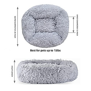 Gavenia Cat Bed for Indoor Cats,22 inch Soft Long Plush Cushion Washable Pet Bed Calming Self-Warming Square Cat and Dog Bed Anti-Slip & Waterproof Bottom Cushion (22 x 18 x 7 inch, Grey)