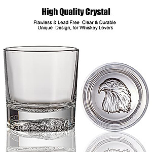 HAUNIO Whiskey Glasses Set of 4, 10 Oz Old Fashioned Crystal Whiskey Glasses with Eagle Pattern, Thick Bottom and Luxury Box for Scotch, Bourbon, Liquor, Cognac and Cocktails, Gifts for Father Men