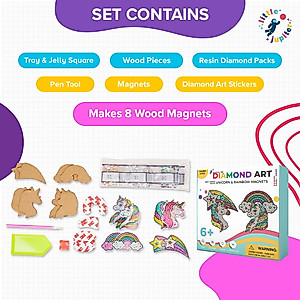 Little Jupiter Unicorns and Rainbows Diamond Art Magnets Set - 8pcs - Diamond Art for Kids - Diamond Art Kits for Kids w/Diamond Art Stickers - Diamond Art Kits - Kids Diamond Art Kits