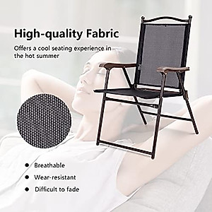 BestComfort Patio Folding Chairs Set of 2, Portable Sling Chairs with Armrest Metal Frame, Indoor Outdoor Lawn Chairs, Folding Chairs for Yard Garden Poolside Beach Camping, No Assembly, Black