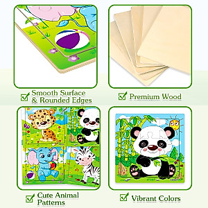 Aitey Set of 6 Toddler Puzzles Ages 2-4, Wooden Jigsaw Puzzles for Kids Ages 3-5, Puzzles for Toddlers 2 3 4 Year Old, Kids Puzzle Toys with Animal Patterns Educational Toys for Boys and Girls