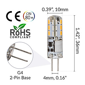 Simba Lighting LED G4 Bulb (5 Pack) 1.1W T3 10W Halogen Replacement 12V AC/DC JC Bi-Pin Base for Accent Lights, Under Cabinet Puck Light, Chandeliers, Track Lighting, Non-Dimmable, Soft White 3000K