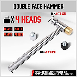 SEDY 22-Pieces Roll Pin Punch Set, Roll Pin Starter Punch, Brass, Steel, Plastic Punches, 4 Heads Hammer & 1 Plastic Tweezers. Red Storage Carring Case provided