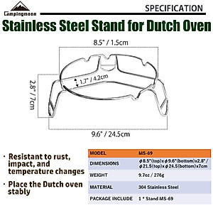 CAMPINGMOON Camping Campfire Trivet Cooking Stand Open Fire Tripod MS-69 Stainless Steel