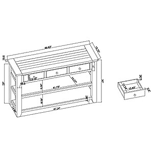 HomSof Console Table 48'' Solid Wood Modern Entryway Sofa Side Table with 3 Storage Drawers and 2 Shelves Blue