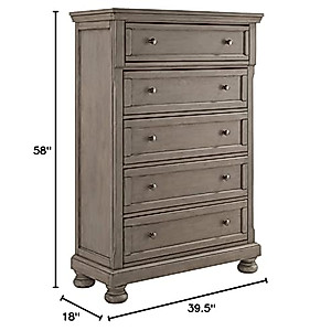 Signature Design by Ashley Lettner Traditional 5 Drawer Chest with Dovetail Construction, Light Gray