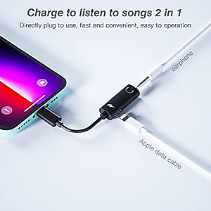 Lightning to 3.5mm Adapter for Iphone Headphone Splitter Audio Charger Jack Cable 2in1 Dongle AUX Cord Converter for Apple MFI Certified 13 12 11 Pro Max 7 8Plus X Ipad Earphone Headset Adaptador Para