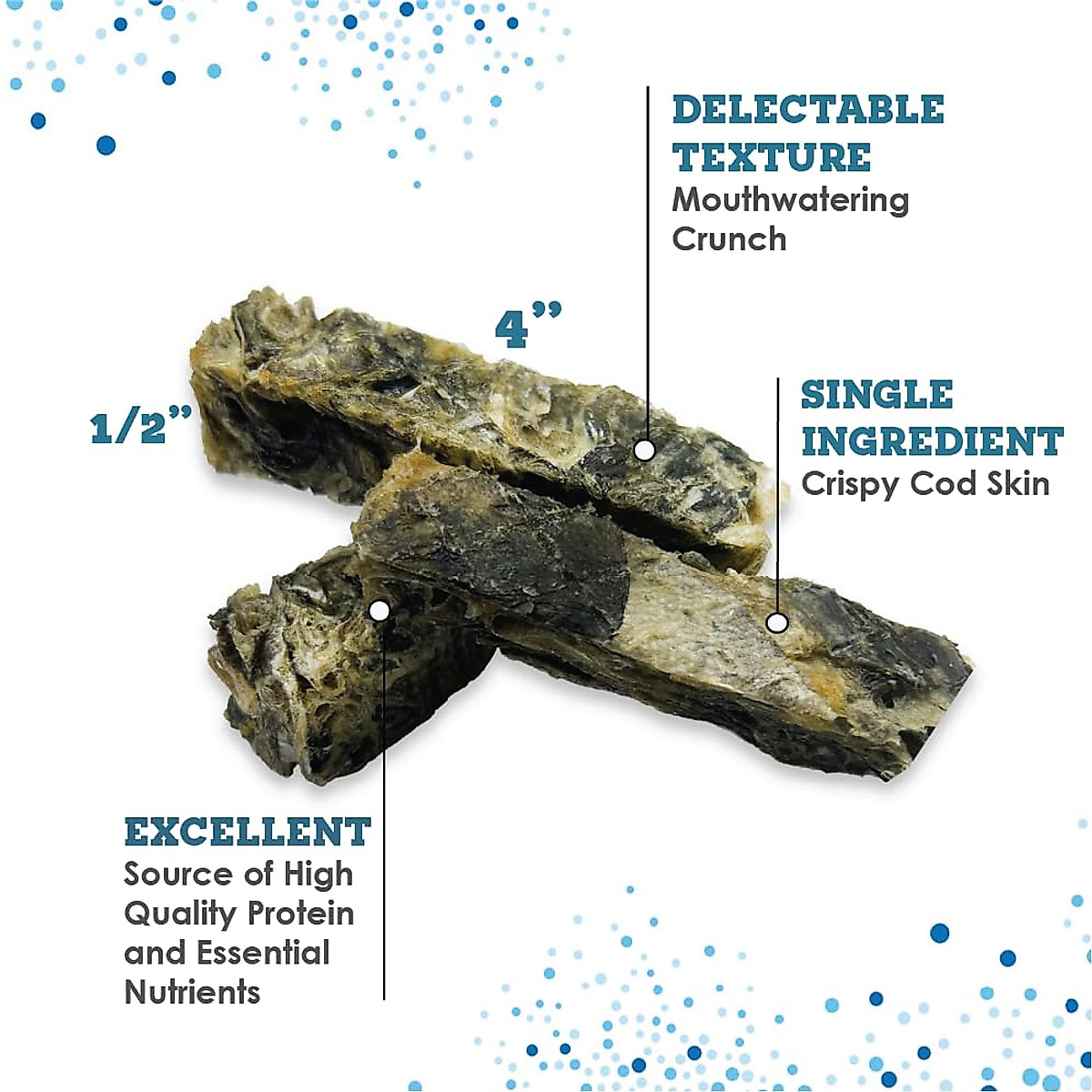 Simply Wild Cod Skins Alaskan Cod Fish Training Treats for Dogs-Dehydrated Fish, All Natural Human Grade Skins - Low Fat Treat Sustainably Sourced in USA (6.6 Oz)