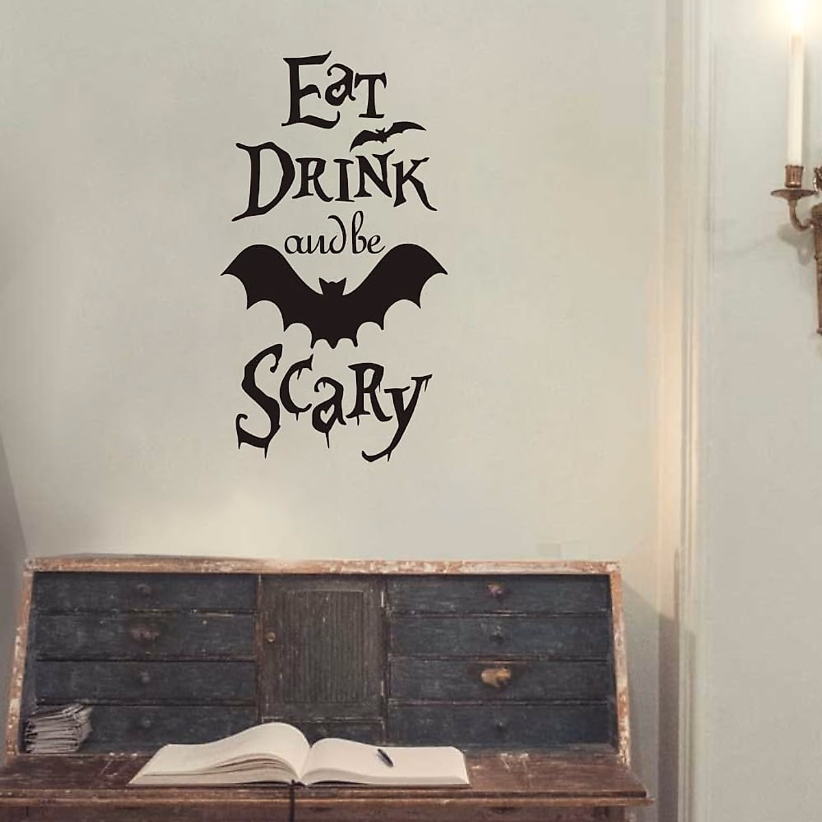 Halloween Horror Wall Stickers Decal Eat Drink and Be Scary Flying Bat Decal Walll Decor for Kids Windows Decor 29×16 in