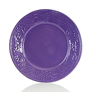 Elama Embossed Stoneware Elegant Round Dinnerware Dish Set, 16 Piece Set, Lilac Purple