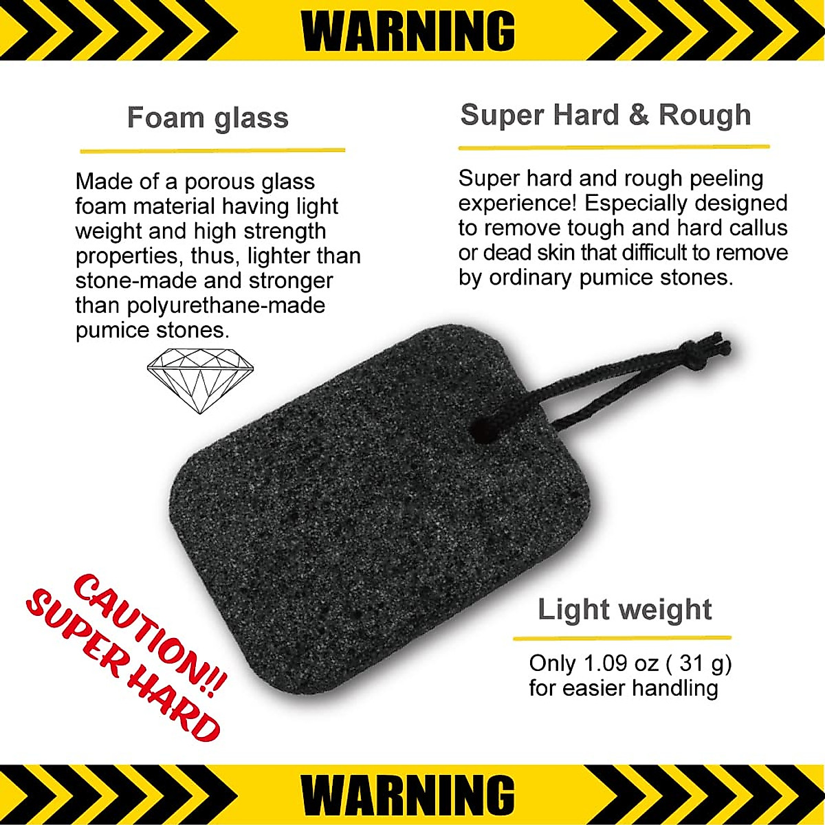 Super Hard Pumice Stone for Feet, Body, Hands [Designed in Japan] Foam Glass-made Pumice Stone for Hard and Tough Callus and Dead Skin
