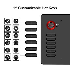 Drawing Tablet, VEIKK A15 10x6 inch Drawing Pad with 12 Shortcut Keys, 8192 Levels of Pressure and Battery-Free Pen, 20 Additional Nibs, Graphic Tablet for Win/Mac/Linux/Android OS （Red）