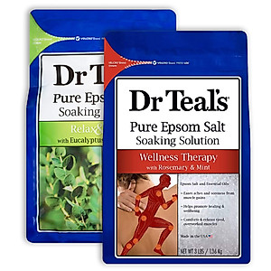 Dr. Teal's Salt Bath Soak Variety Gift Set (2 Pack, 3lbs Ea.) - Relax & Relief Eucalyptus & Spearmint, & Wellness Therapy Rosemary & Mint - Blended with Pure Epsom Salt - Relieve Stress at Home