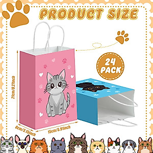Zhanmai 24 Pcs Cat Goodie Bags Cat Party Favor Kitty Gift Bags with Handles Cat Candy Treat Paper Bags for Kids Cat Birthday Party Decoration Supplies for Pet Adoption