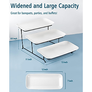 Delling 3 Tier Serving Tray for Dessert Table Display Set, 12 inch Tiered Serving Stand with Serving Dishes for Entertraining, Collapsible Sturdier Stand, White Serving Platters for Party Display Set