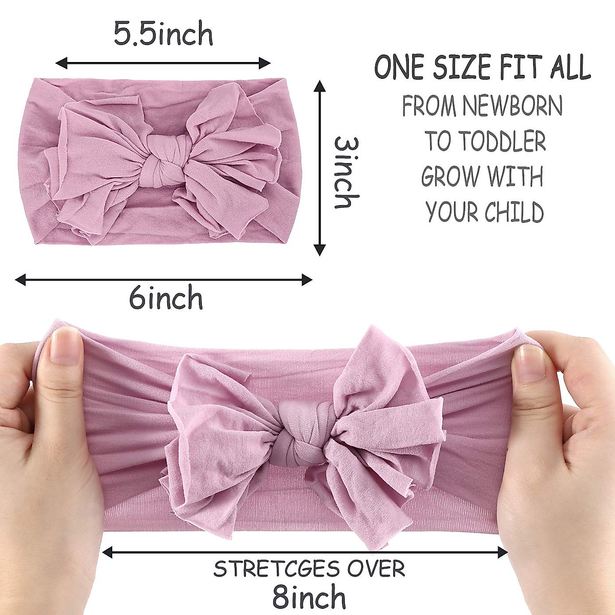 Makone 8pcs Baby Girls Headbands with Bows, Nylon Stretchy Hair Bands Hair Bow Elastics Hair Accessories for Newborn Baby Infant Toddlers Kids