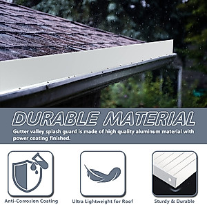 Flamorrow 6 Pack Aluminum Gutter Valley Splash Guards, Rainwater Roofing Gutter Guard, Straight Gutter Splash Guard for Flat Shingle Roofs, Valley, Corner, White