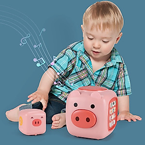 YOOYID Baby Toy Musical Activity Cube Piggy with Small Car Educational Number Learning Toys for Toddlers 9-18 Months
