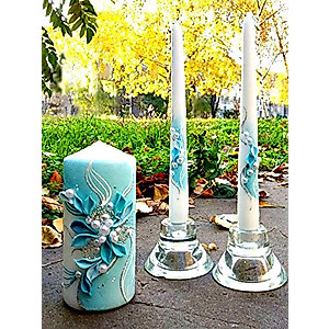 Magik Life Unity Candle Set for Wedding - Wedding Accessories for Reception and Ceremony - Decorative Pillars Teal