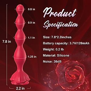 Rose Sex Toy Anal Beads,Vibrating Butt Plug with 9 Modes,Prostate Massager for Women & Men,Waterproof Silicone Rose Toy Sex Stimulator for Adult