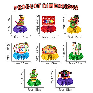 8 Pcs Mexican Graduation Decorations Honeycomb Centerpieces, Fiesta Graduation Party Decorations 2024, Taco Graduation Party Decorations 2024 3d Double Side Honeycomb Decorations