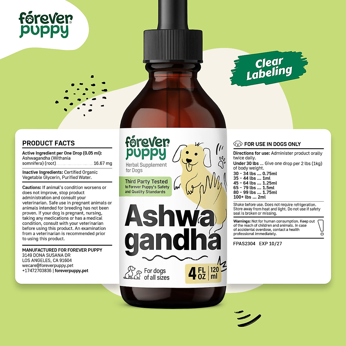 Ashwagandha Drops for Dogs - Calming Care for Dogs with Ashwagandha Drops - Liquid Alternative to Calming Chews for Dogs' Composure & Relaxation - Dog Vitamins and Supplements - 4 oz