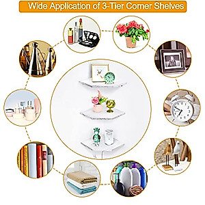 Corner Floating Shelves Set of 3, Wall Mounted Floating Corner Shelf, Rustic Wood Wall Storage Display Shelves for Living Room Bedroom Bathroom Kitchen,Corner Floating Shelves for Wall(Rustic White)