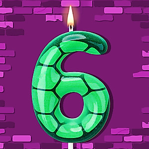 Conelist Number 6 Cartoon Turtle Theme Birthday Candle Green Turtle Themed Birthday Candle Numeral Birthday Cake Topper for Kids Boys Girls and Green Theme Birthday Decoration Supplies