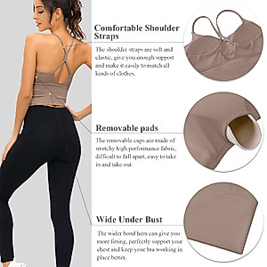 SIGNEALA Sports Bra for Women Longline - V Neck Padded Workout Bras - Strappy Crop Top for Yoga Gym Maroon