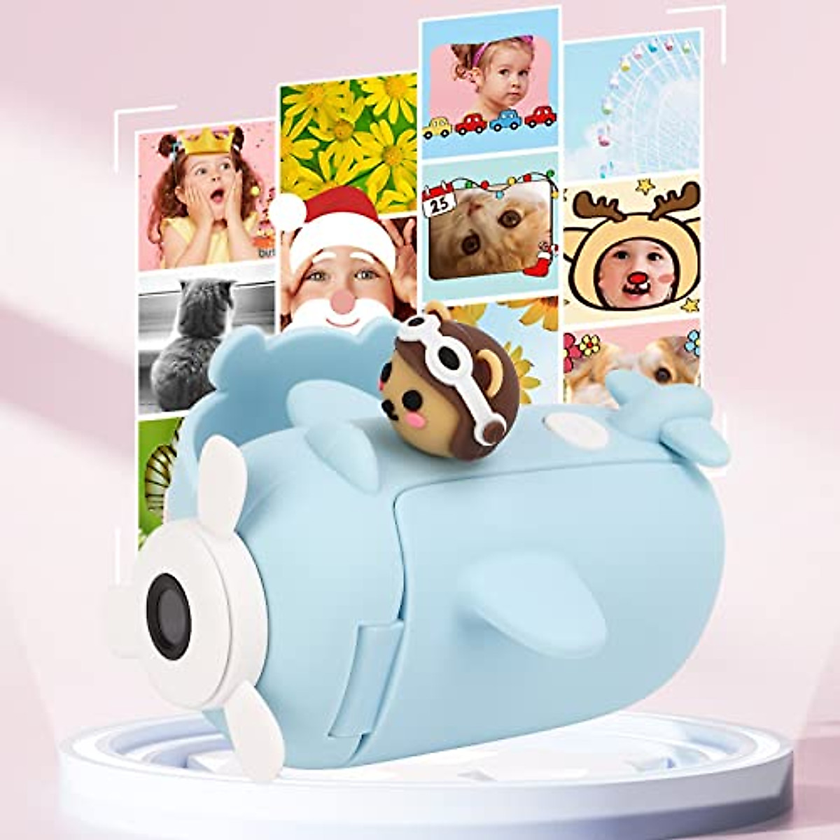 Tonsa Kids Selfie Camera, Auto Focusing, 50 Million Dual Camera 1080P HD Digital Video Camera with 750mAh Battery, Children Cartoon Bear Digital Camera, Christmas Birthday Gifts for Girls Age 3-9
