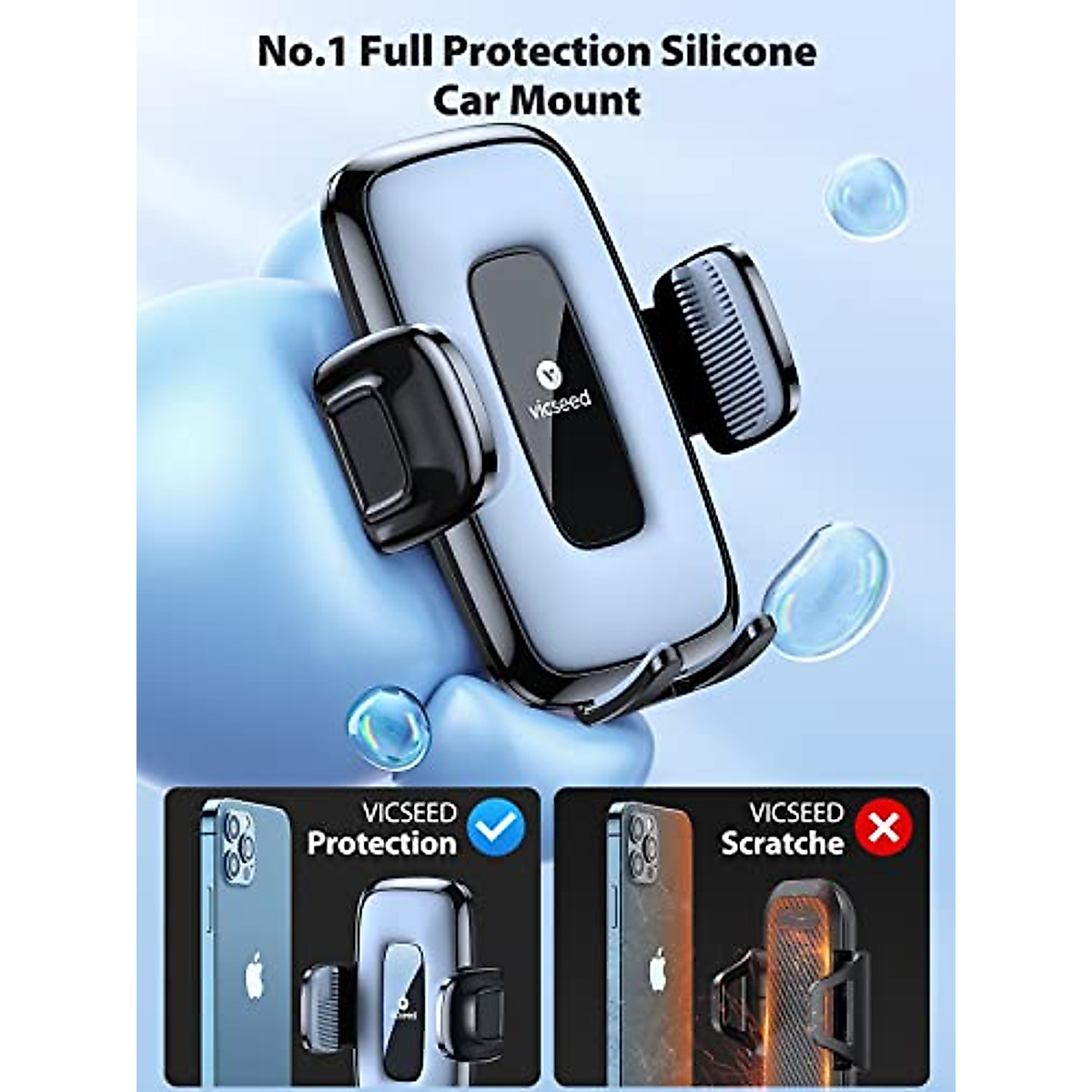 VICSEED Universal Car Phone Holder Mount [Ultimate Silicone Protection] Long Arm Suction Cup Phone Mount for Car Dashboard Windshield Vent Hands Free Cell Phone Holder Car Compatible with All Phones