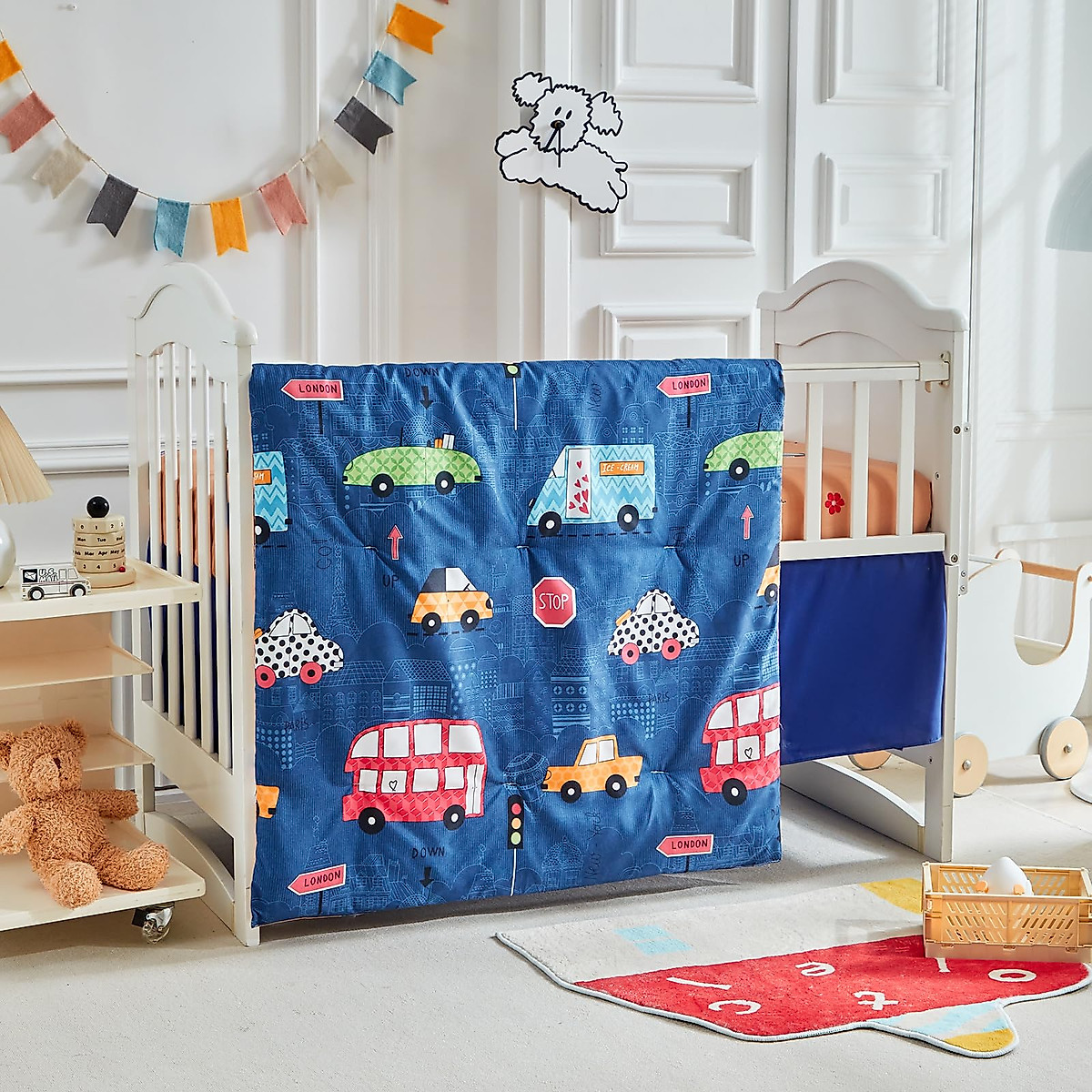 3 Pieces Pinch Pleated Summer Crib Bedding Set Silk Satin Solid Color Gray Cute Baby Comforter with Ruffle Fringe Unisex Pintuck Crib Fitted Sheet with Pillowcases for Boys and Girls