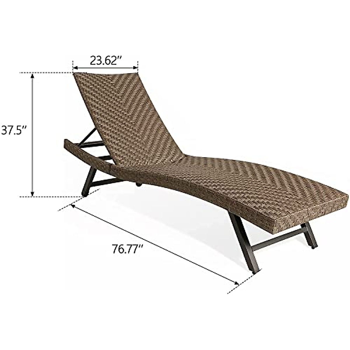 Ulax Furniture Outdoor Wicker Chaise Lounge Adjustable Padded Patio Reclining Chaise Lounger Chairs with Non-Rust Aluminum Frame and Wheels, Set of 2