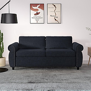 ijuicy 74" Full Size Pull Out Sofa Bed, 2-in-1 Pull Out Couch Bed with Rivets Armrest, Linen Sleeper Sofa with Memmory Foam Mattress,Modern Sofa Bed for Living Room(Upgraded/Dark Grey/Full)