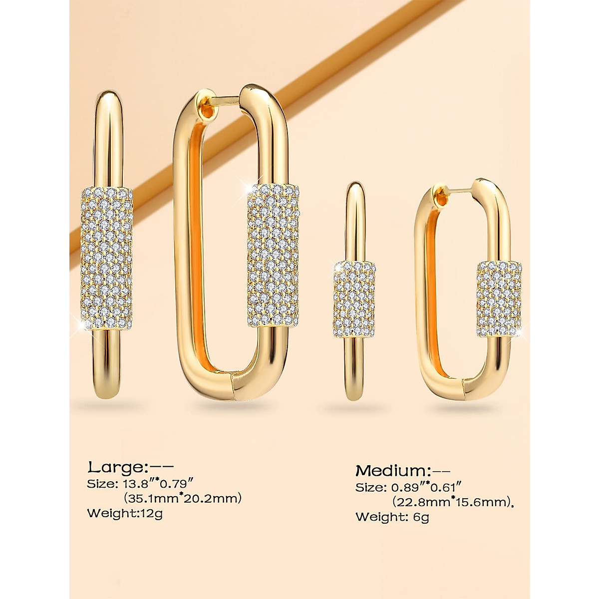 Richapex Chunky Hoop Earrings for Women 18K Gold Plated Fashion Gold Hoop Earrings Hypoallergenic Rectangle Thick Earrings with Cubic Zirconia