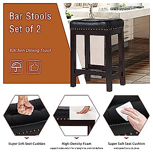 Backless Bar Stools Set of 2, 24 Inch Saddle Seat Bar Stools Counter Height with Footrest, PU Leather Kitchen Counter Stools Set of 2(Brown)