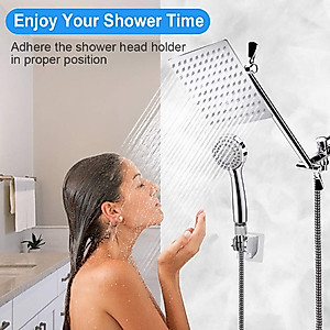 kaqinu Shower Head , 8 Inch High Pressure Rainfall Shower Head / Handheld Showerhead Combo with 11 Inch Extension Arm, Anti-leak Shower Head with Holder/ Hose, Flow Regulator, Chrome