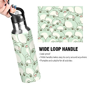 Glaphy Cute Frog Pattern Water Bottle with Straw Lid, BPA-Free, 32 oz Water Bottles Insulated Stainless Steel, for School, Office, Gym, Sports, Travel