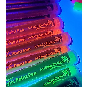 14 Pack Neon UV Fluorescent Acrylic Paint Pens, Double Pack of Both Extra Fine and Medium Tip Paint Markers, for Rock Painting, Mug, Ceramic, Glass, and More, Water Based Non-Toxic and No Odor