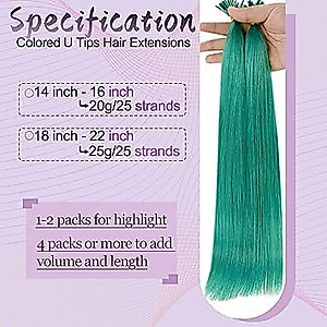 RUNATURE Bundles 16 Inch U Tip Hair Extensions Human Hair Purple and Utip Hair Extensions Human Hair Teal 20g 25 Strands