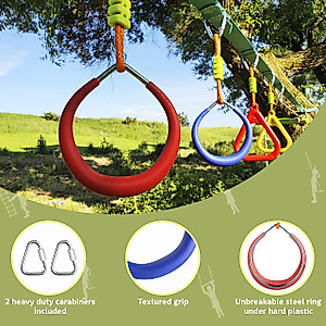 Cateam Slackline Accessories – Multicolor Gymnastic Rings Set of 2 with carabiners – Monkey bar Rings for Backyard Obstacle Course