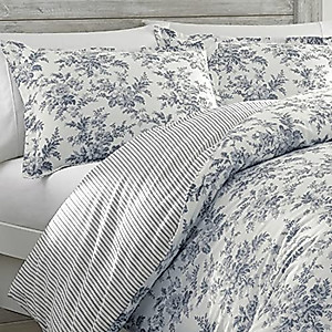 Laura Ashley Home - King Comforter Set, Reversible Cotton Bedding, Includes Matching Shams with Bonus Euro Shams & Throw Pillows (Annalise Grey, King)