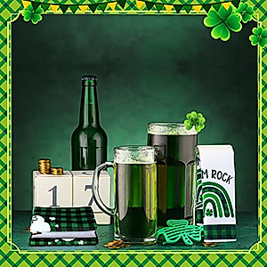 Kajaia 4 Pieces St. Patrick's Day Kitchen Dish Towels Green Black Buffalo Plaids Lucky Shamrock Truck Cloth Tea Towel 16 x 24 Irish Seasonal Decorative Dishcloth Hand Towel for Cooking Baking