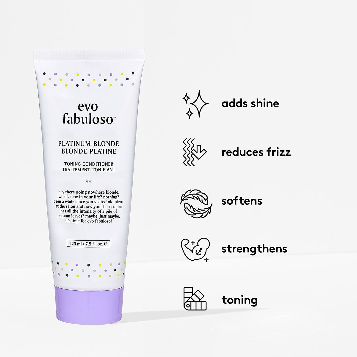 EVO Fabuloso - Platinum Blonde Toning Conditioner - Color Care Conditioner for Color-Treated Hair - Nourishing Hair Treatment for Dry Hair & Instant Colour Boost - 220ml / 7.5 Fl Oz